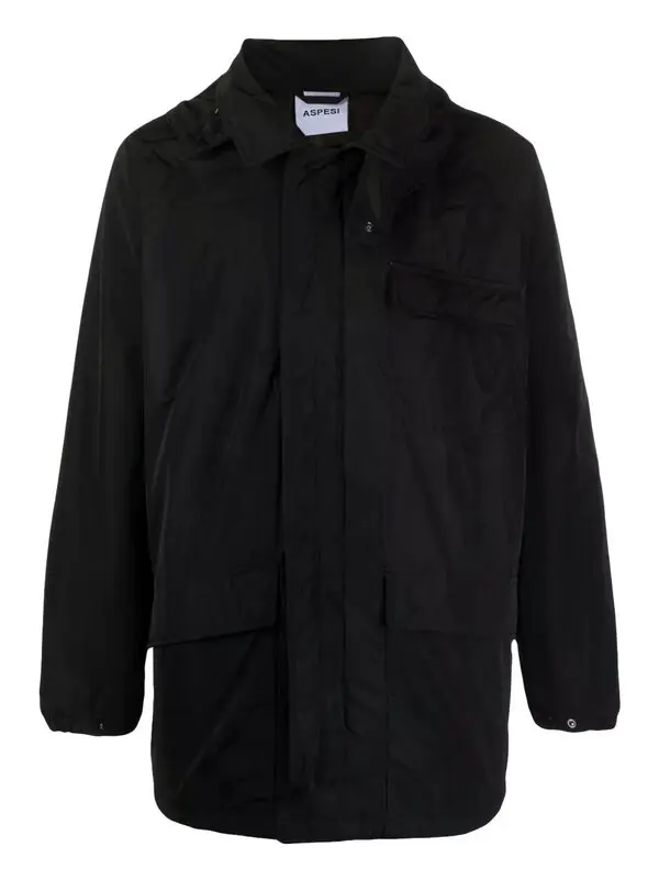Aspesi Hooded Long-sleeved Coat - Black