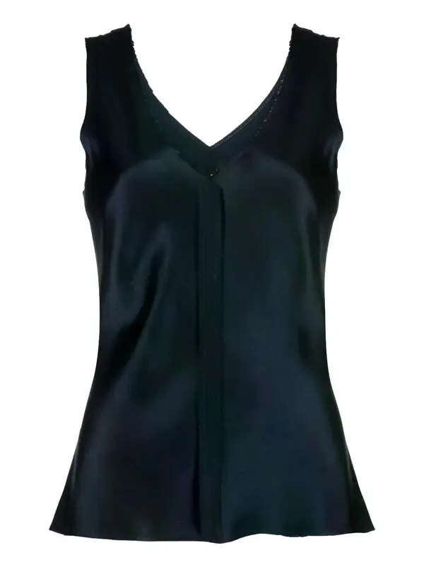 Voz Silk Satin V-neck Tank Top - Blue