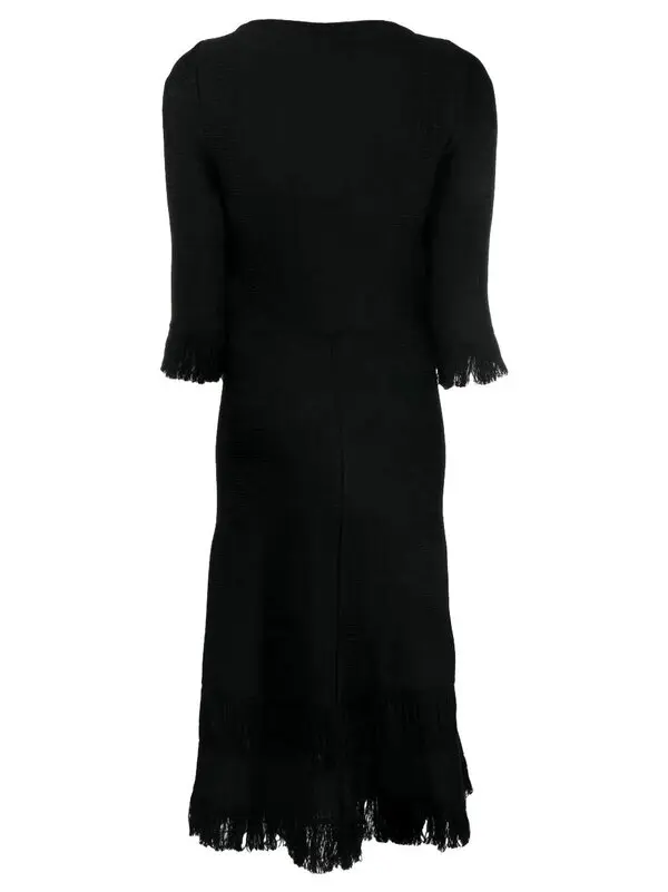 CHARLOTT Knit Wool Dress With Fringe Detail - Black