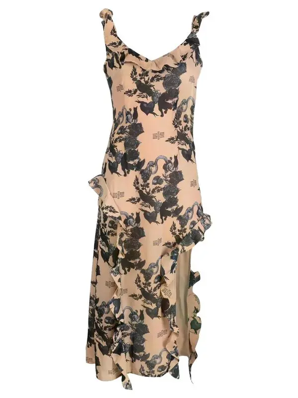 Rokh Ruffle-detail Long Dress - Neutrals