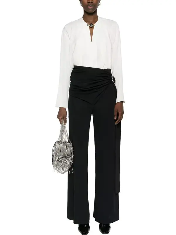 Rabanne Stretch-jersey Palazzo Pants With Logo-engraved Buckle - Black