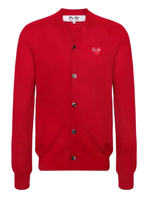 Play Comme Des Garcon Logo-appliqué Wool Cardigan - Red