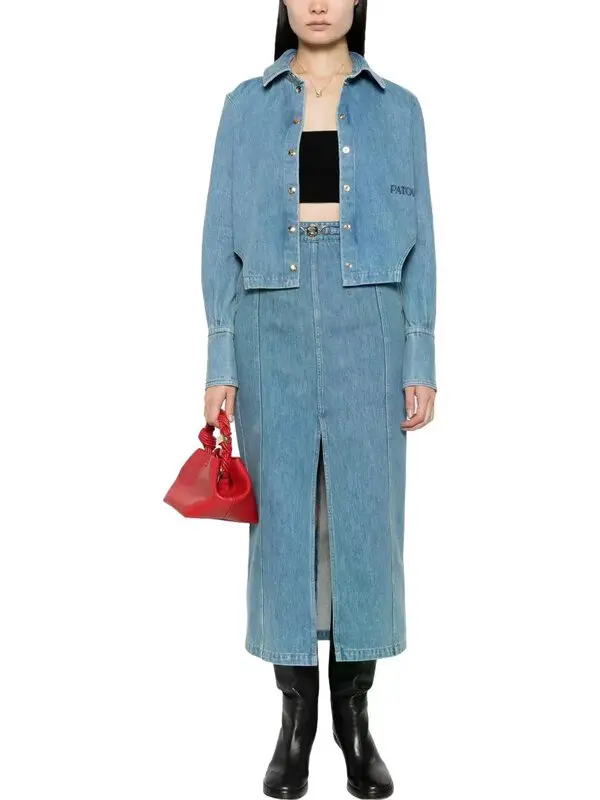 PATOU Slit-detail Organic-denim Midi Skirt - Blue