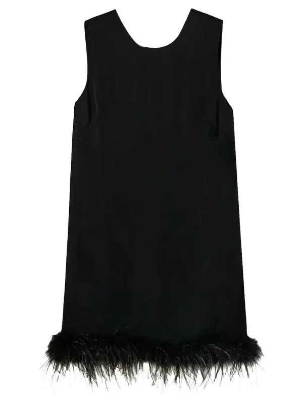TWINSET Feather-detail Satin Mini Dress - Black