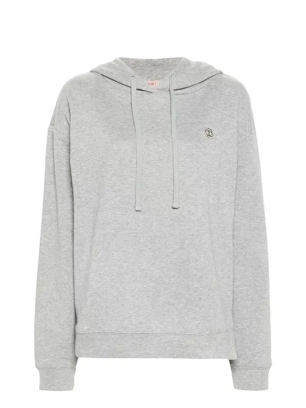 TWINSET Logo Plaque Cotton Hoodie - Grey