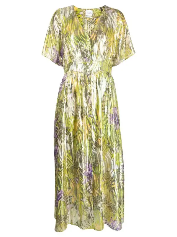 HAYLEY MENZIES Metallic Floral Print Button-down Midi Dress - Green
