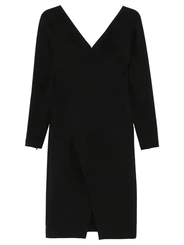 Fendi Long-sleeve V-neck Midi Dress - Black