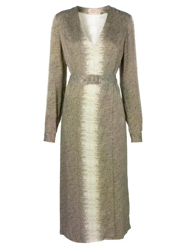 TWINSET Lizard-print Belted Midi Dress - Neutrals