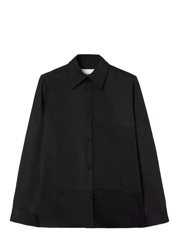 JIL SANDER Pointed Collar Satin Shirt - Black