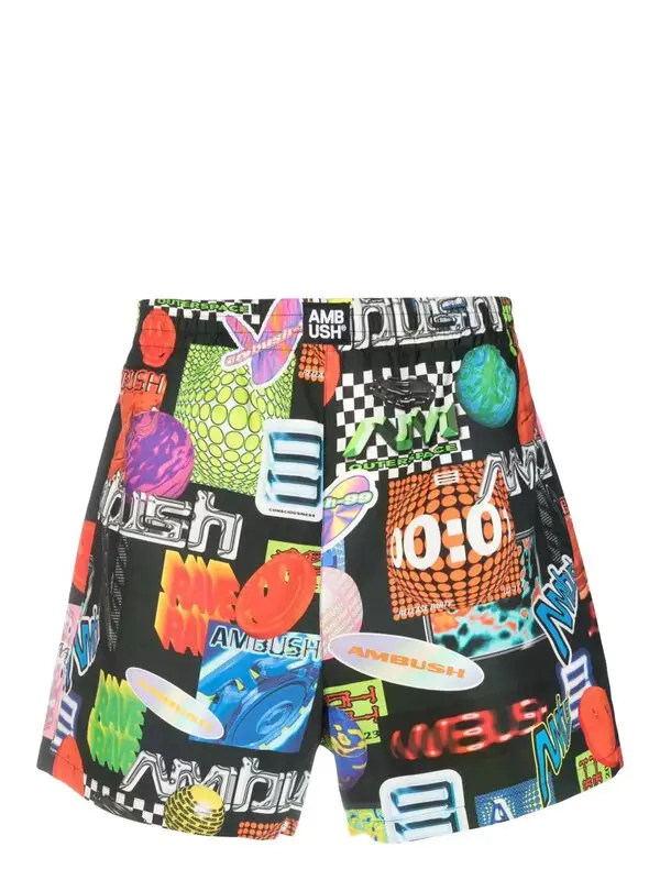 AMBUSH Graphic Print Elasticated Waistband Shorts - Black
