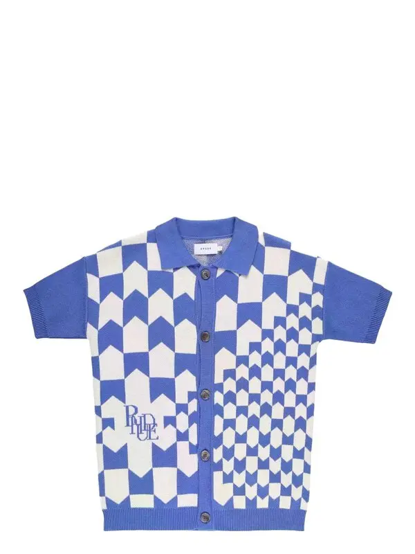 Rhude Racing Checkered Knitted Polo Shirt - Blue