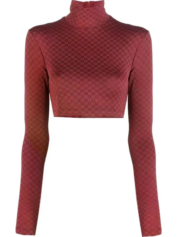 AMBUSH Checkerboard Print Cropped Long Sleeve Shirt - Red