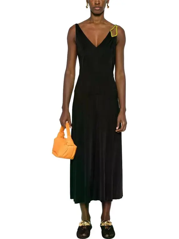 LANVIN Eyelet Detailing V-neck Sleeveless Dress - Black