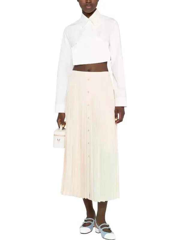 Prada Logo Jacquard Silk Pleated Skirt - Neutrals