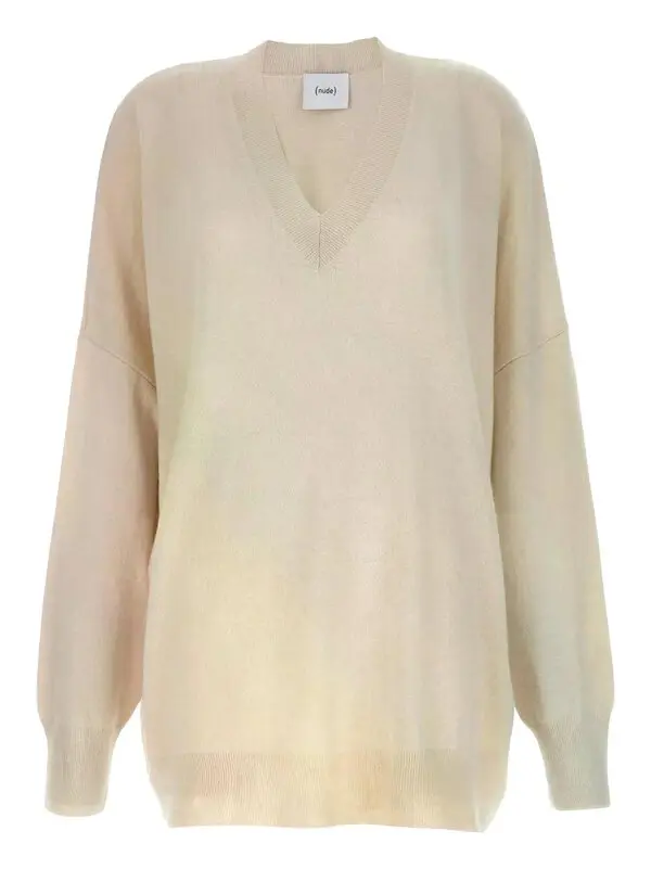 NUDE Wool V-neck Drop Shoulder Sweater - Neutrals