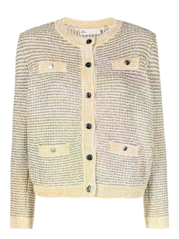 Tory Burch Metallic-thread Striped Cardigan - Neutrals
