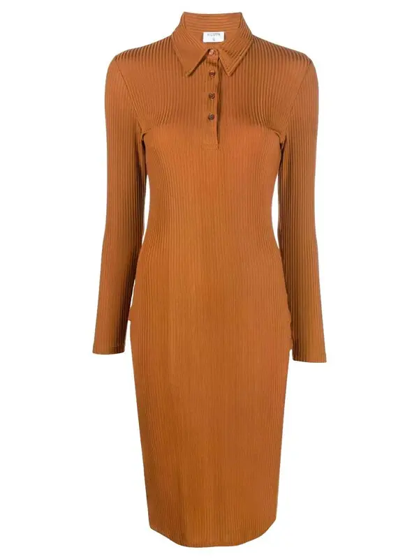 Filippa K Ribbed Jersey Polo Dress - Brown