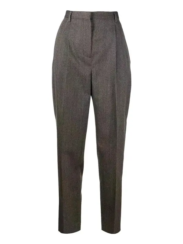 Tory Burch High-waisted Tapered Wool Blend Trousers - Grey