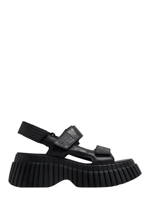 Camper Platform Sandals With Touch-strap Fastening - Black