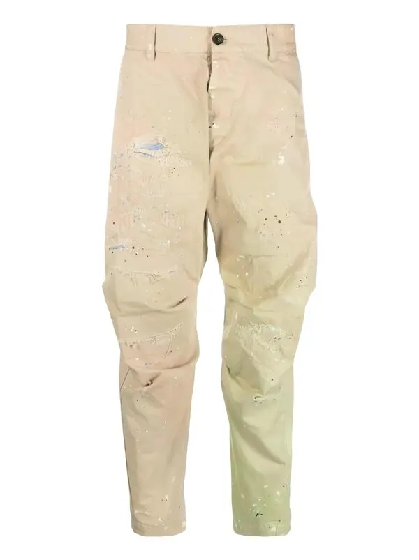 Dsquared2 Distressed-effect Cropped Cotton Trousers - Neutrals