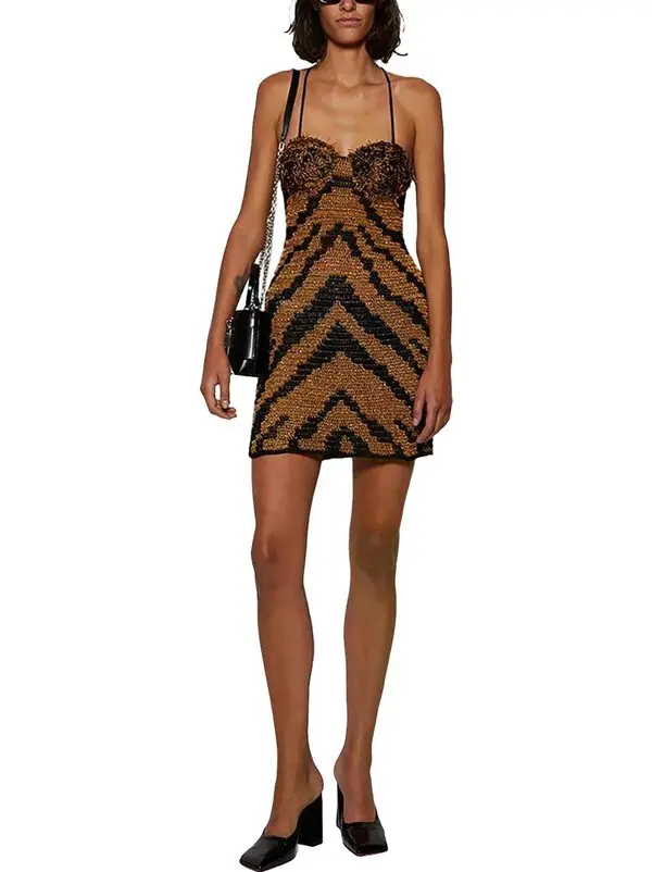 ANDREA ALMEIDA Zebra Print Crocheted Mini Dress - Neutrals