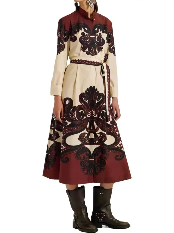 La DoubleJ Sundowner Dress In Baroque Print Cotton Velvet - Red