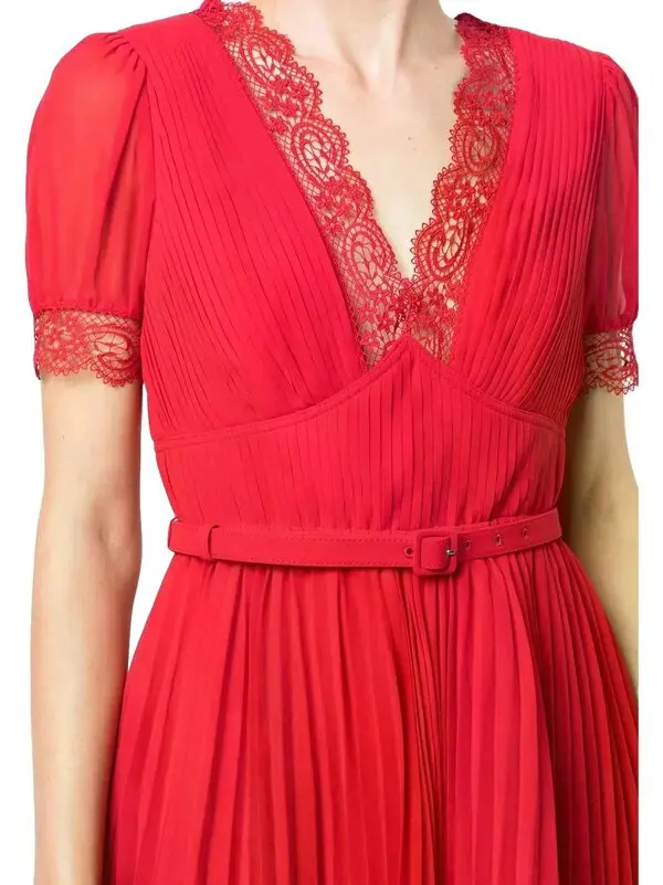 SELF-PORTRAIT Lace-trimmed A-line Minidress - Red