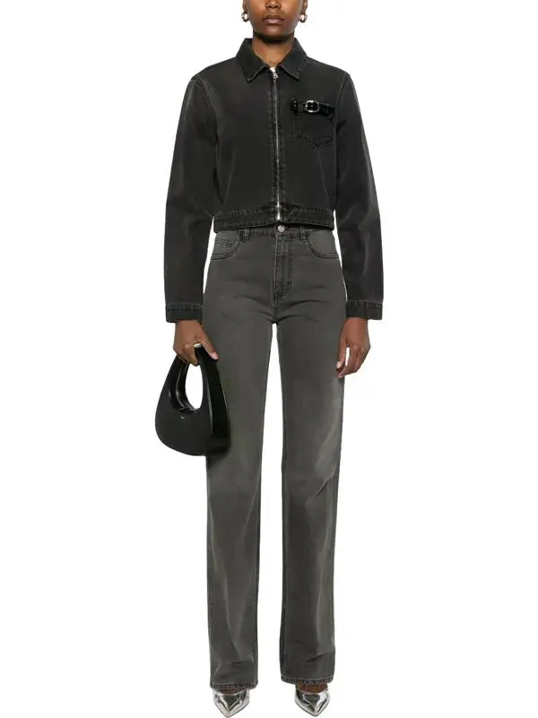 Coperni Cropped Denim Jacket With Buckle Detail - Grey