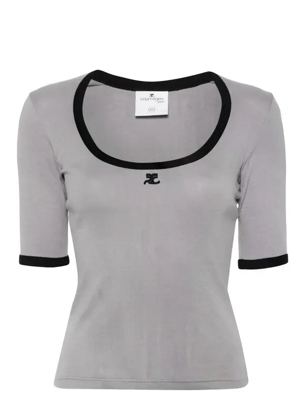 COURREGES Holistic Contrast Cotton T-shirt - Grey