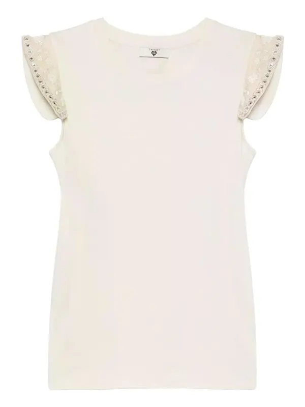 TWINSET Bead-detail Cap Sleeve T-shirt - Neutrals
