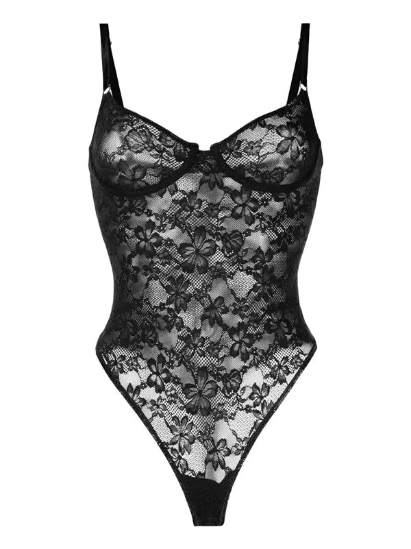 FLEUR DU MAL Stretch Lace Bodysuit - Black