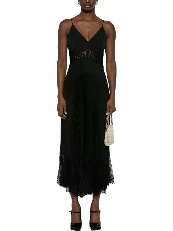 NISSA Lace-panel Midi Dress - Black