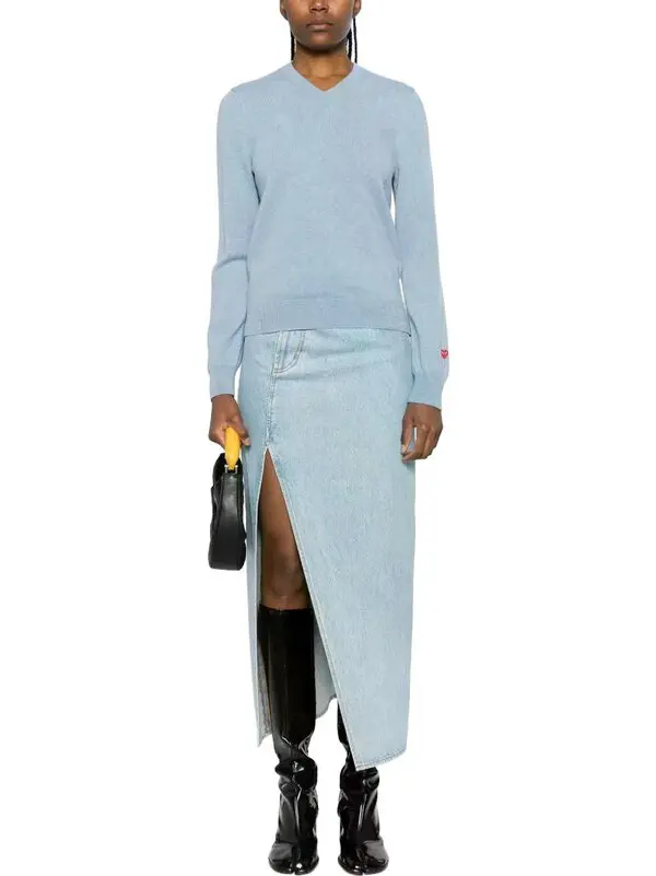 Play Comme Des Garcon V-neck Wool Jumper With Appliqué Logo - Blue