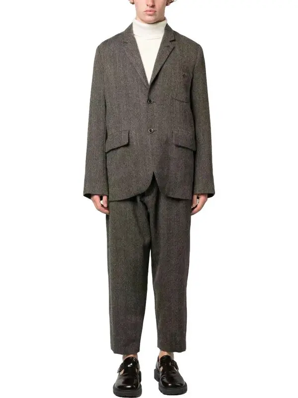 UMA WANG Herringbone-pattern Single-breasted Blazer - Neutrals