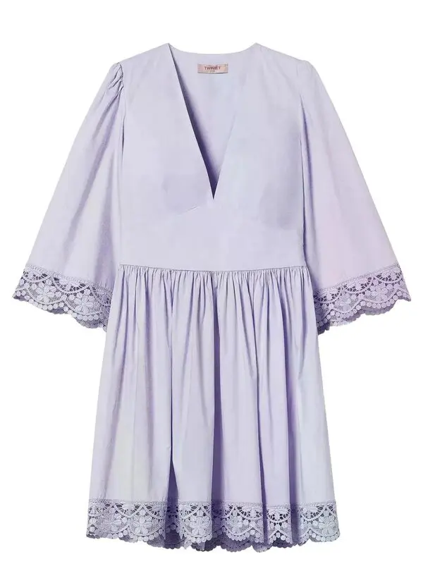 TWINSET Lace-trimmed Skater Dress - Purple