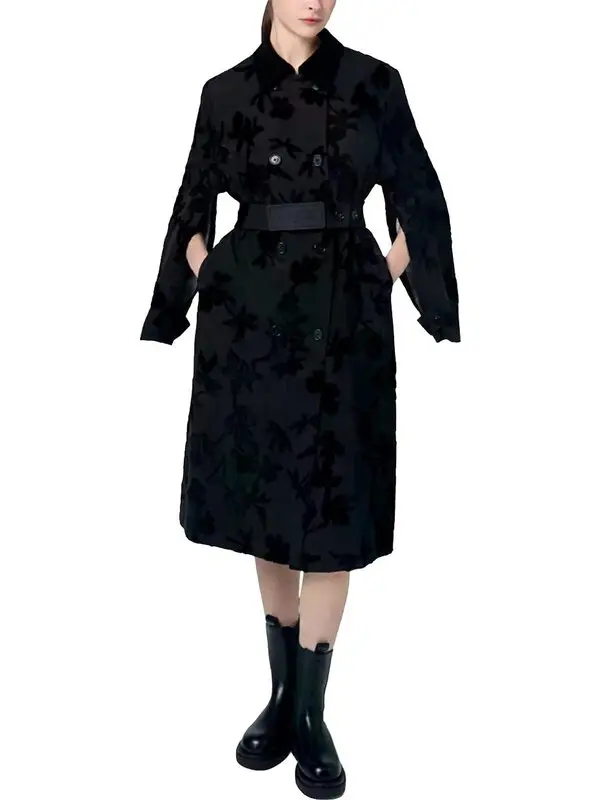 Ports 1961 Floral Print Trench Coat - Black