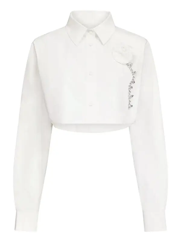 AREA Crystal Embellished Cropped Shirt - White