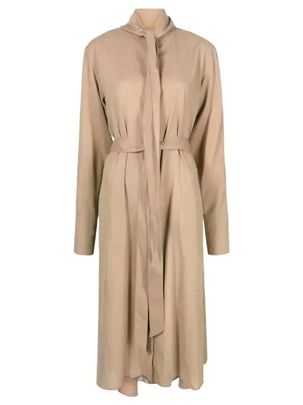 PETER DO Sand Beige Round Neck Belted Waist Midi Dress - Neutrals