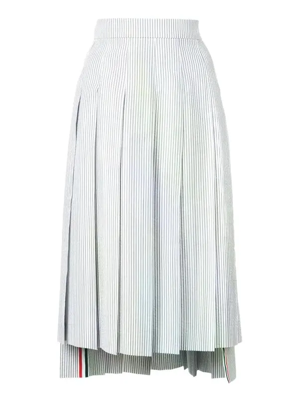 Thom Browne Seersucker Pleated Midi Skirt - Grey