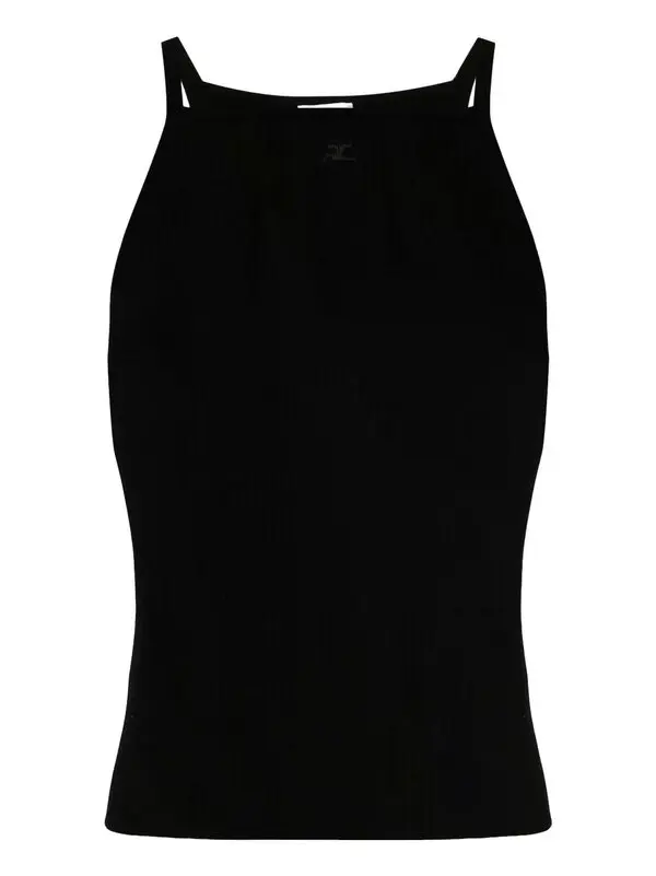 COURREGES Ribbed Knit Square Neck Tank Top - Black