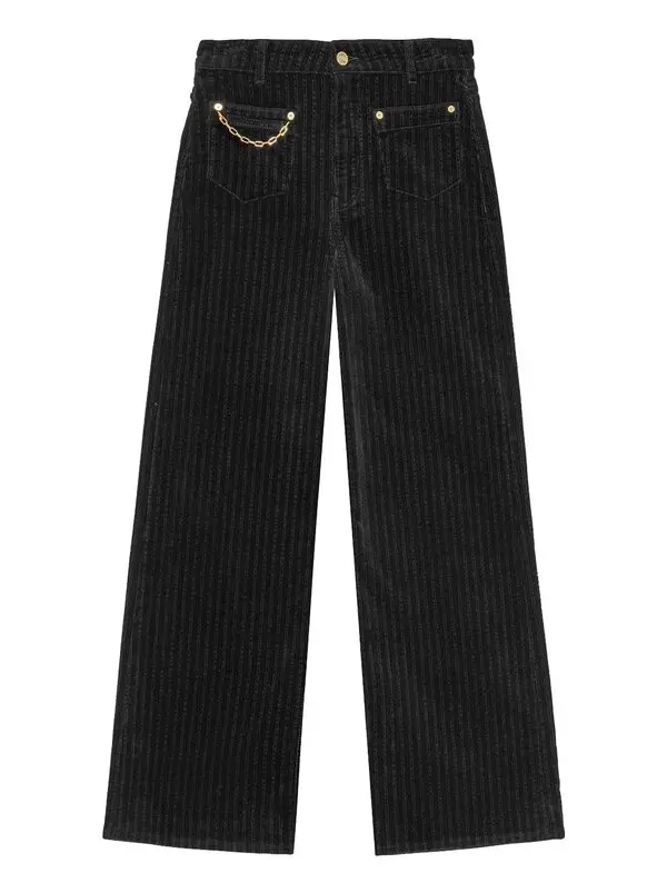 GANNI Wide-leg Corduroy Trousers With Chain Detailing - Black
