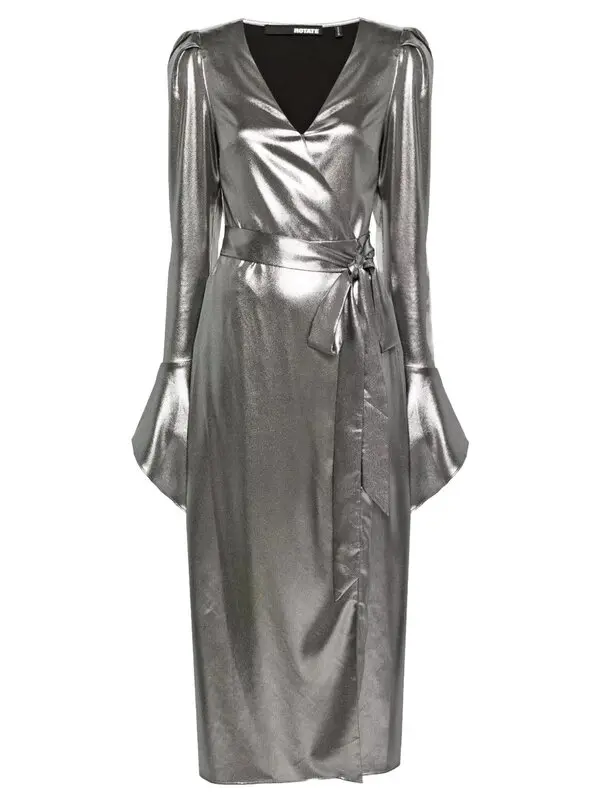 ROTATE BY BIRGER CHRISTENSEN Lamé Wrap Midi Dress - Silver