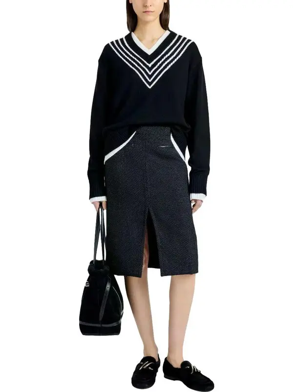 Proenza Schouler White Label V-neck Striped Merino Wool Jumper - Black