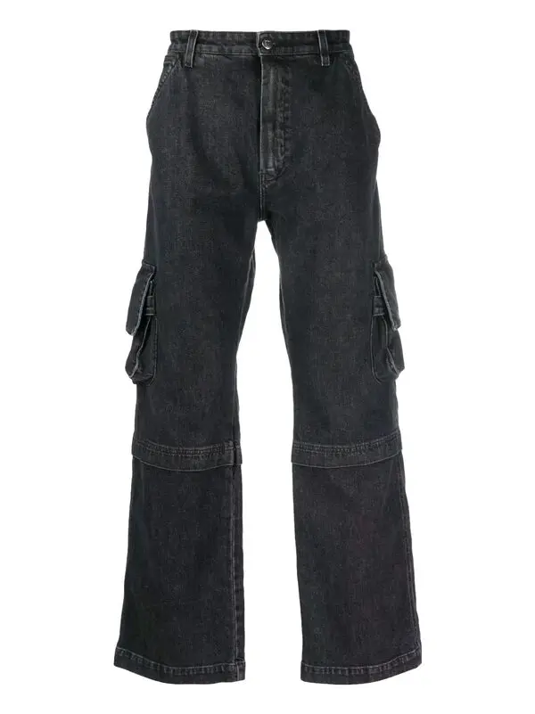 HTC LOS ANGELES Straight-leg Denim Cargo Jeans - Black