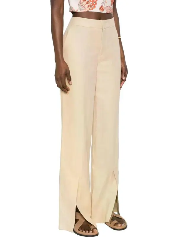 TWINSET Sand Beige Cotton-linen Blend Slit-hem Trousers - Neutrals