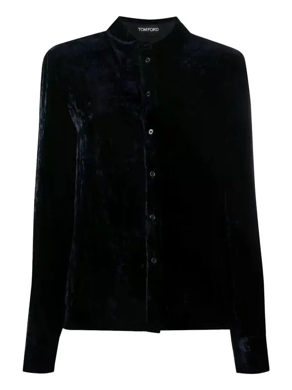 TOM FORD Velvet Effect Long Sleeve Shirt - Blue