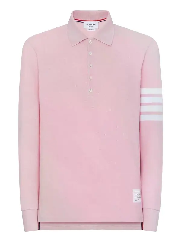 Thom Browne Three-stripe Long-sleeved Polo Shirt - Pink