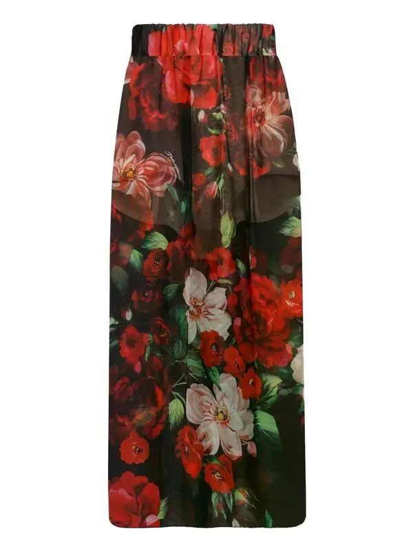Dolce & Gabbana Floral Print Semi-sheer Midi Skirt - Black