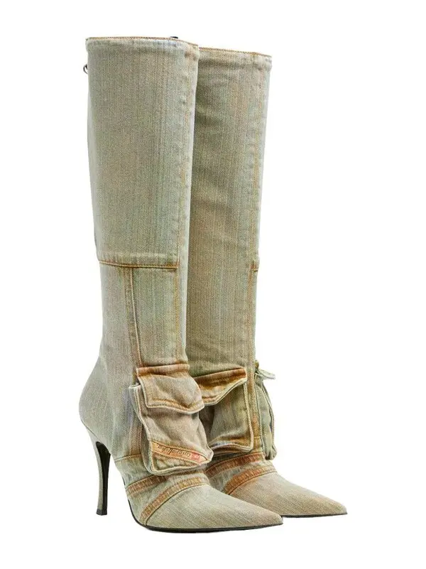 DIESEL® D-venus Pocket Denim Knee-high Boots - Neutrals