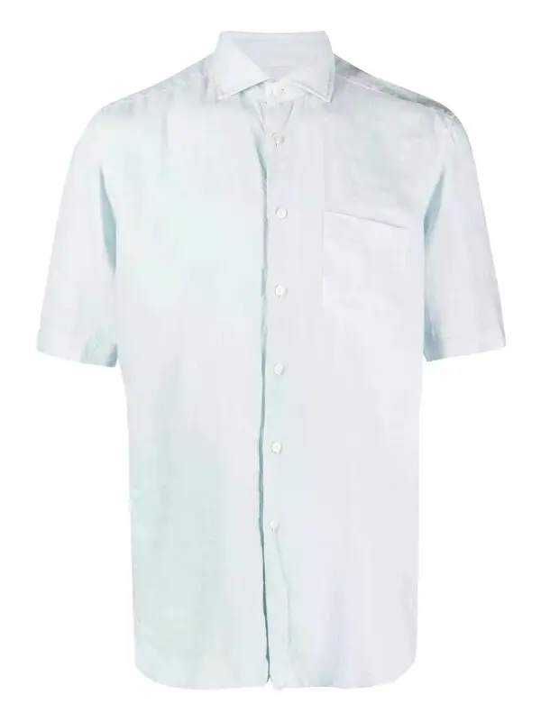 XACUS Short-sleeve Linen Shirt - Blue
